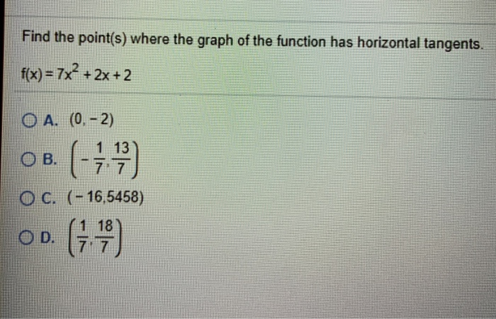 Solved Find the point(s) where the graph of the function has | Chegg.com