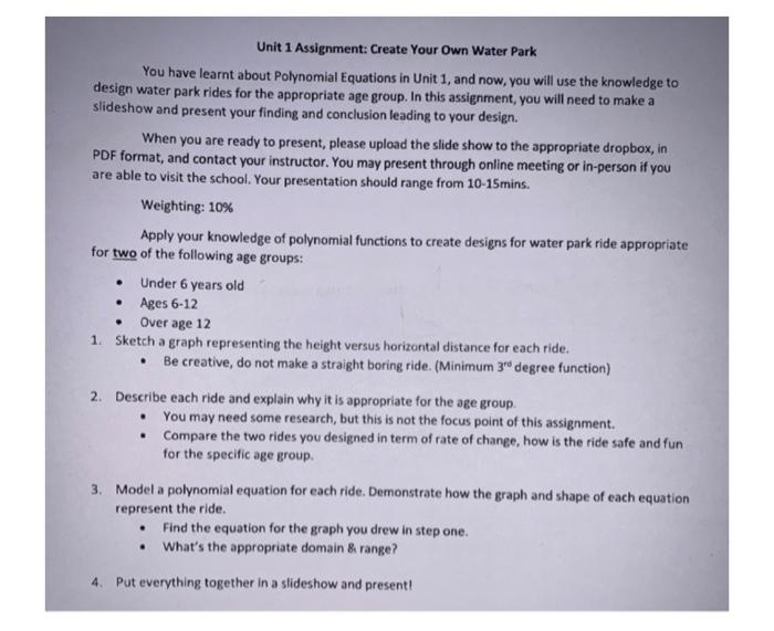 Unit 1 Assignment: Create Your Own Water Park You | Chegg.com