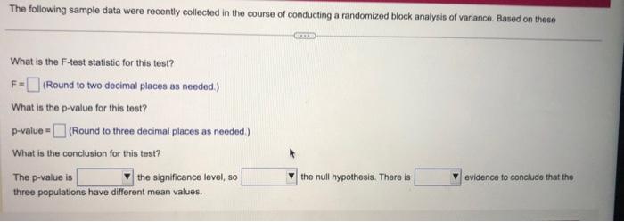 Solved The following sample data were recently collected in | Chegg.com