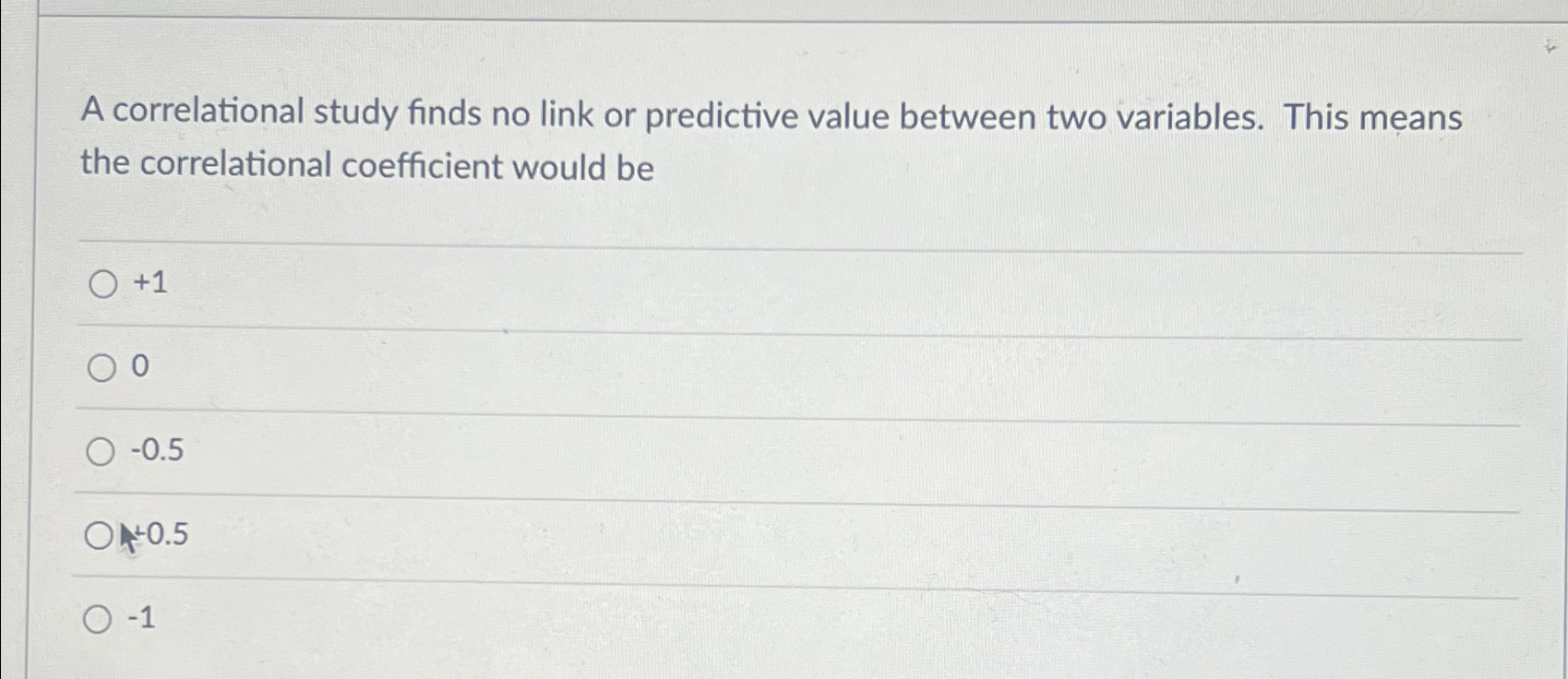 Solved A correlational study finds no link or predictive | Chegg.com