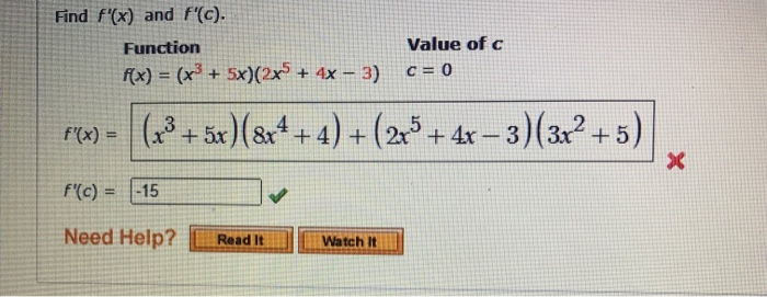 Solved Find f'(x) and f'(c). Function f(x) = (x3 + 5x)(2x5 + | Chegg.com