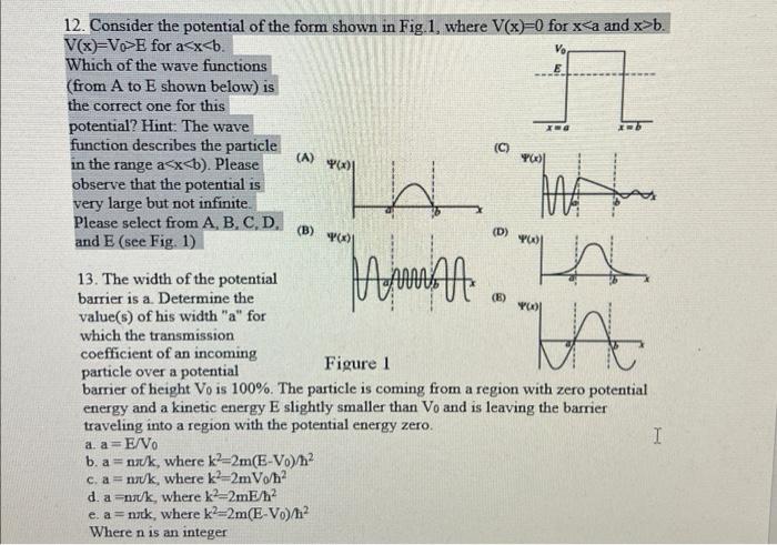Solved 12. Consider the potential of the form shown in | Chegg.com