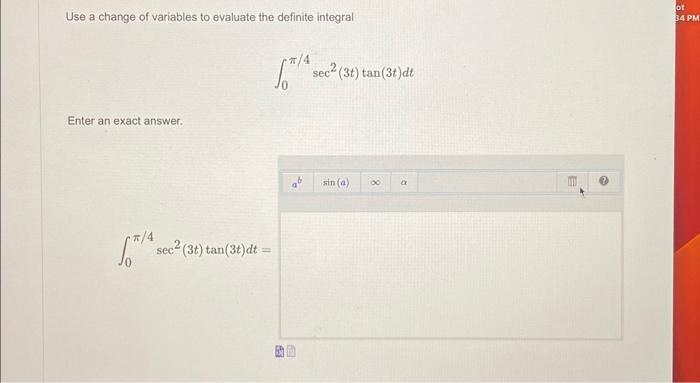 Solved Use a change of variables to evaluate the definite | Chegg.com