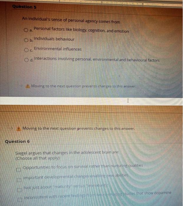 Solved Question 5 An individual's sense of personal agency | Chegg.com
