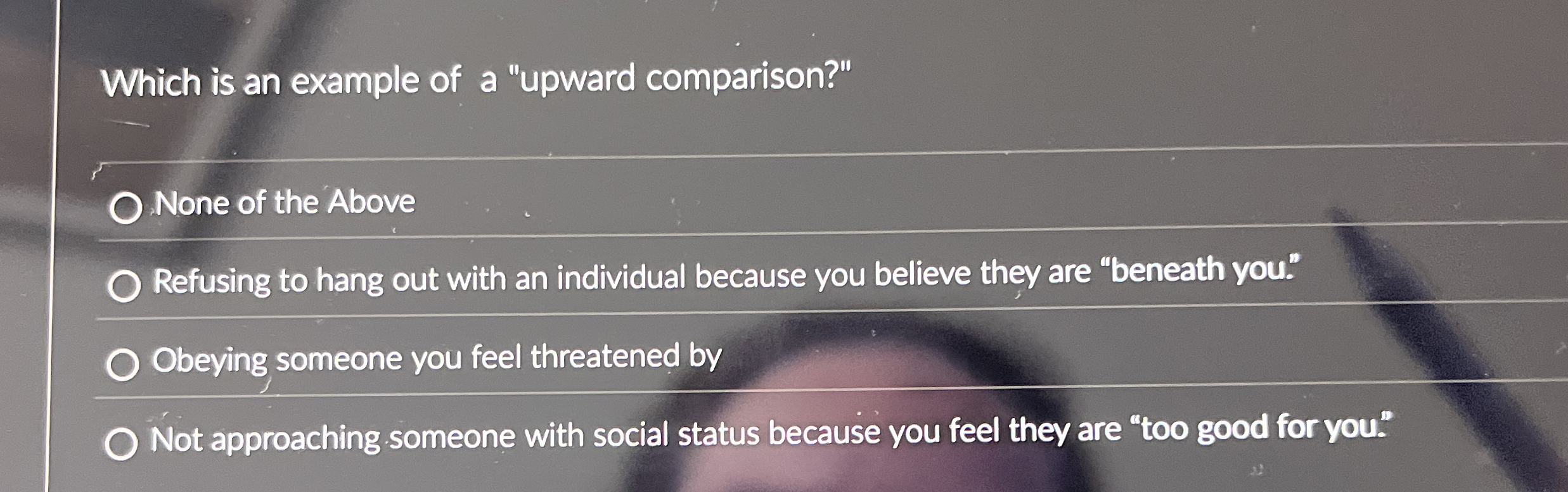 Solved Which is an example of a "upward comparison?"None of | Chegg.com