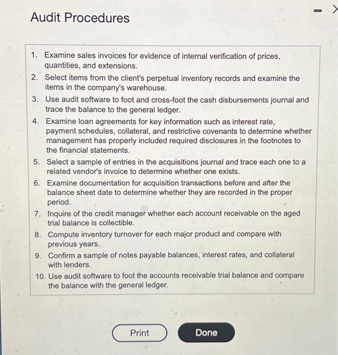 Complete all answers boxes for each audit procedure | Chegg.com