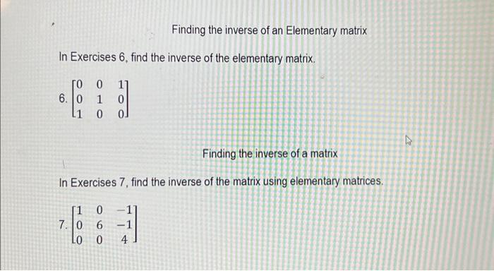 Solved Finding the inverse of an Elementary matrix In | Chegg.com