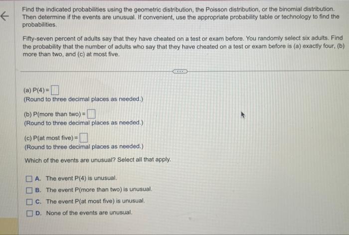 Solved Find the indicated probabilities using the geometric | Chegg.com