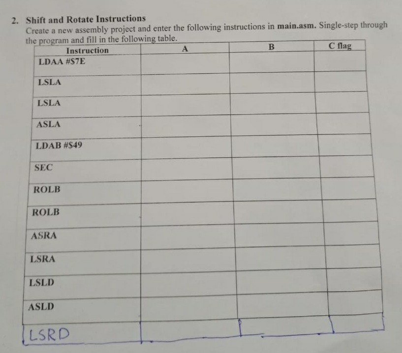 Solved 2. Shift and Rotate Instructions Create a new | Chegg.com