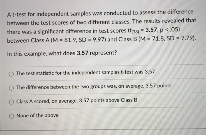 Solved A t-test for independent samples was conducted to | Chegg.com