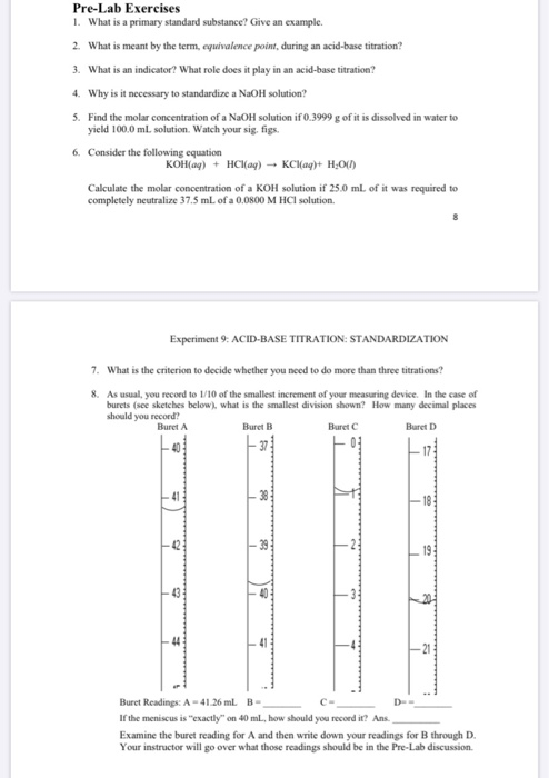 Solved Pre-Lab Exercises 1. What is a primary standard | Chegg.com