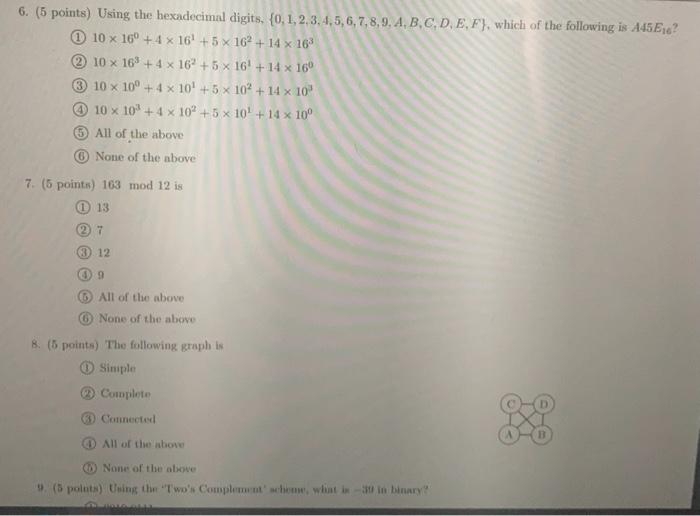 Solved 6. (5 points) Using the hexadecimal digits | Chegg.com