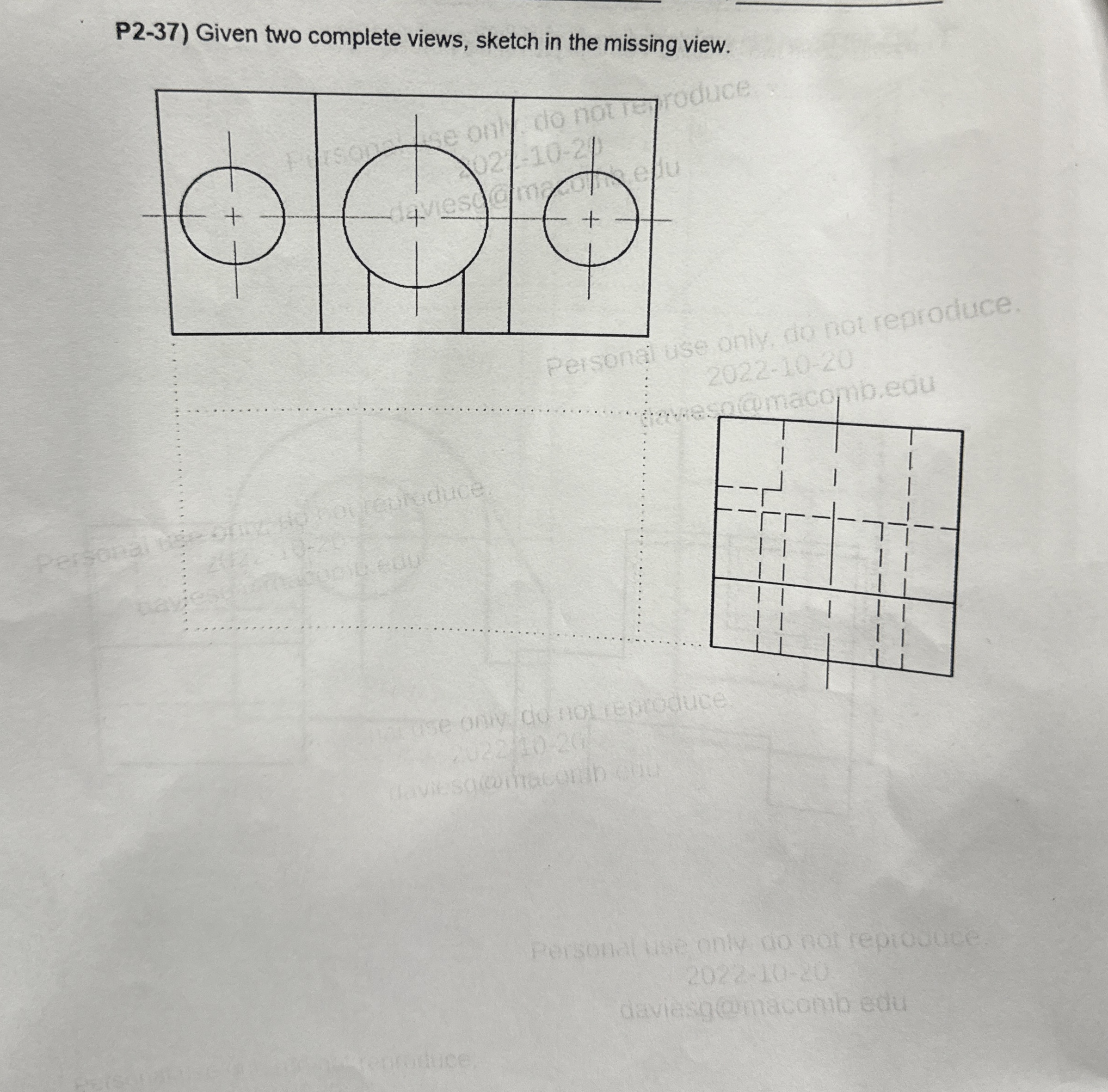 Solved P2-37) ﻿Given two complete views, sketch in the | Chegg.com