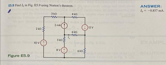 Solved E5.9 Find I in Fig. E5.9 using Norton's theorem. | Chegg.com