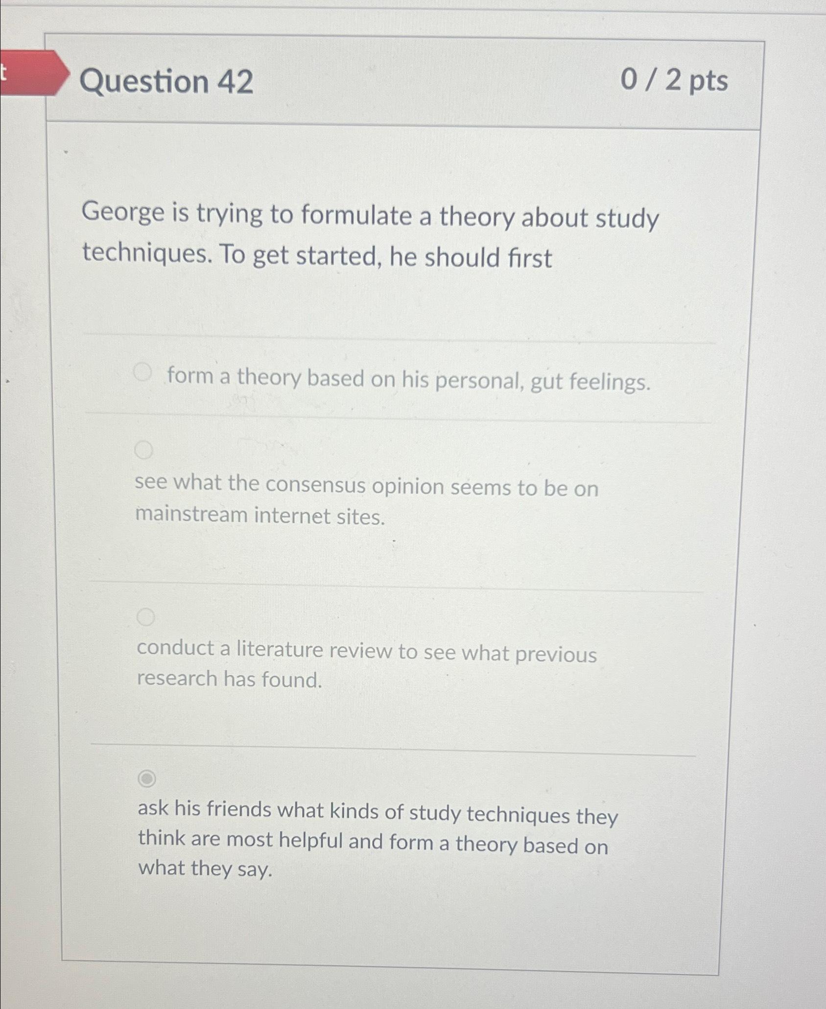Solved Question 4202 ﻿ptsGeorge is trying to formulate a | Chegg.com
