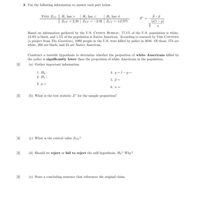 3. Use the following information to answer each part | Chegg.com