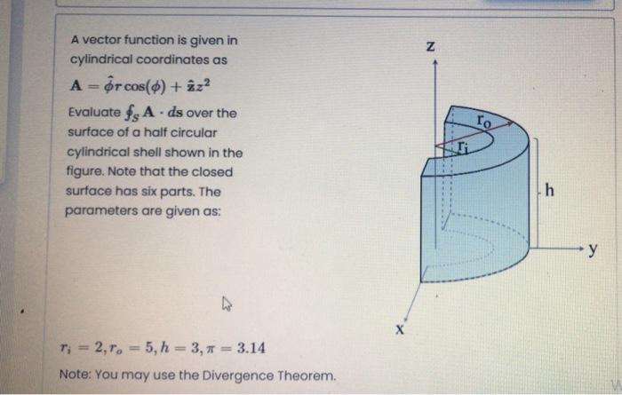 Solved A vector function is given in cylindrical coordinates | Chegg.com