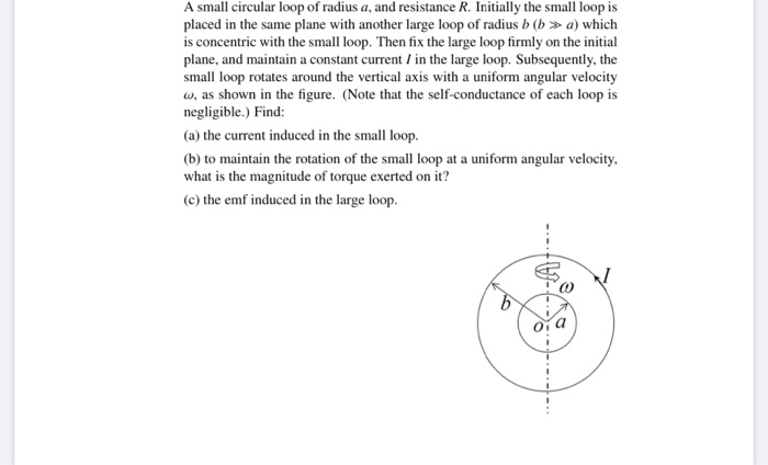 Solved A small circular loop of radius a, and resistance R. | Chegg.com