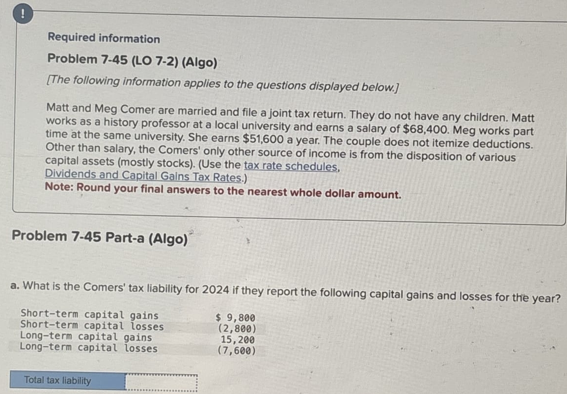 Solved !Required informationProblem 7-45 (LO 7-2) (Algo)[The | Chegg.com
