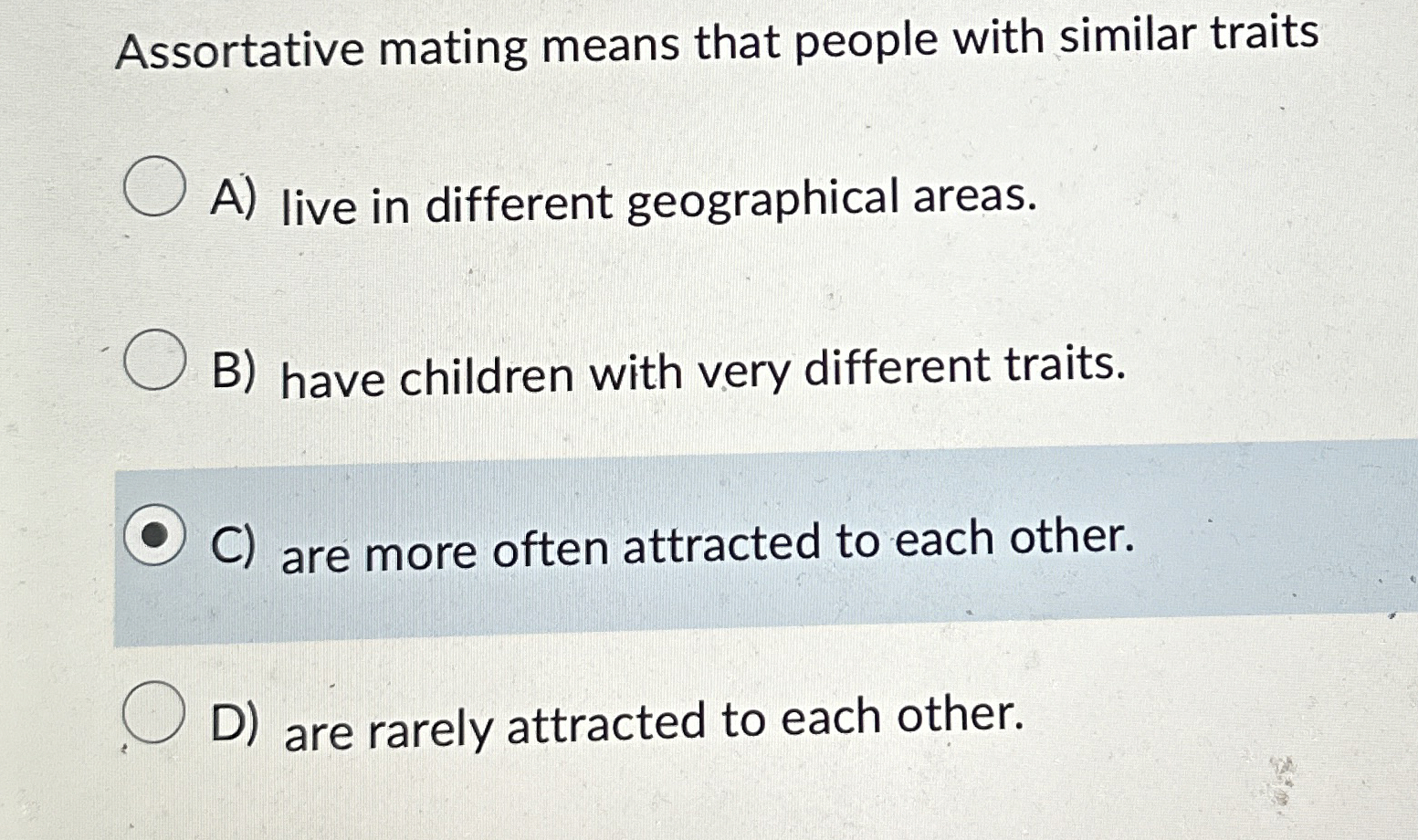 Solved Assortative mating means that people with similar | Chegg.com