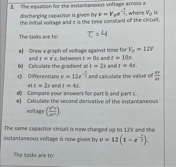 Solved 2. The equation for the instantaneous voltage across | Chegg.com