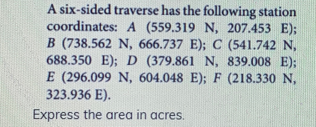 Solved A six-sided traverse has the following station | Chegg.com