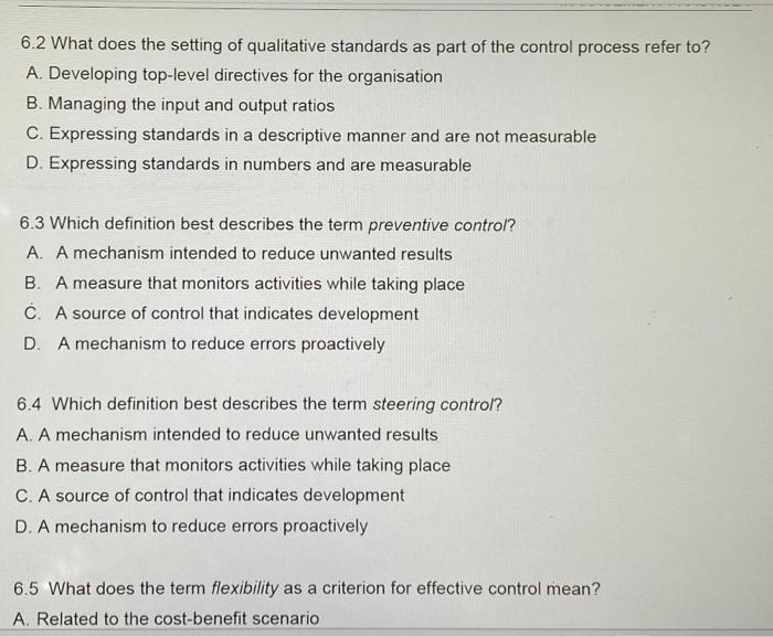 Solved 6.2 What does the setting of qualitative standards as | Chegg.com