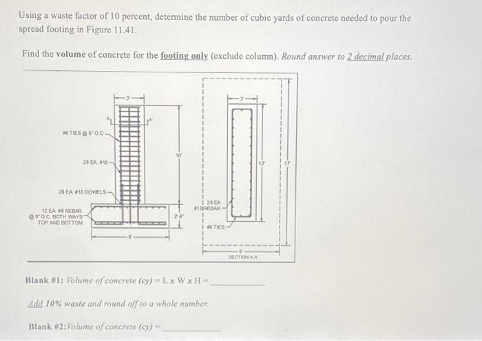 Solved solve for volume of concrete and then add 10 percent | Chegg.com