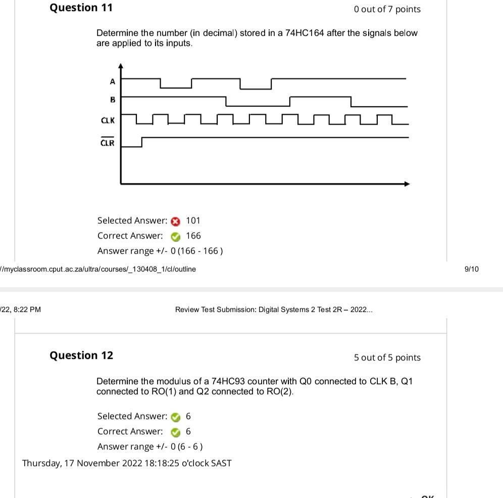 Solved Determine the number (in decimal) stored in a 74HC164 | Chegg.com