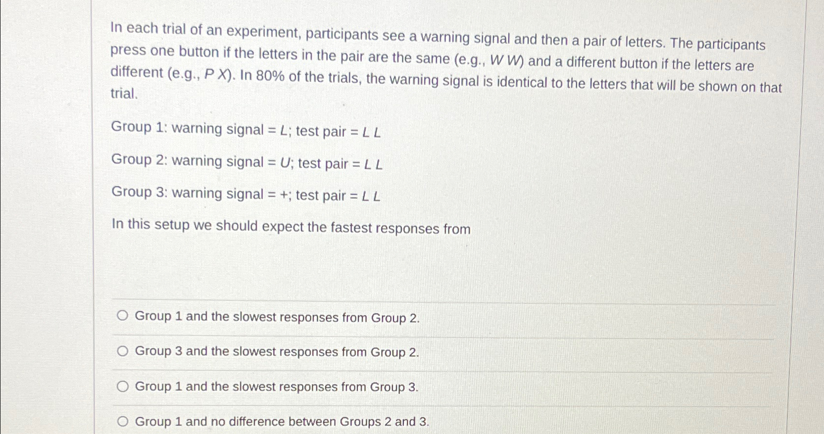 Solved In each trial of an experiment, participants see a | Chegg.com