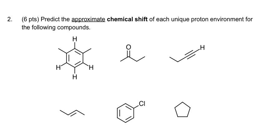 Solved (6 ﻿pts) ﻿Predict the approximate chemical shift of | Chegg.com