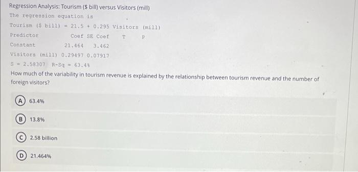 Solved Regression Analysis Tourism Bill Versus