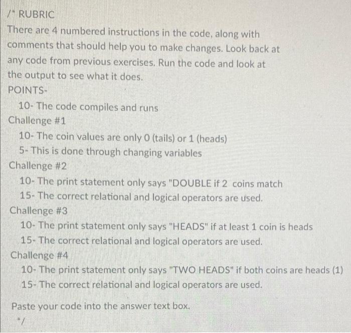Solved i∗RUBRIC There are 4 numbered instructions in the | Chegg.com