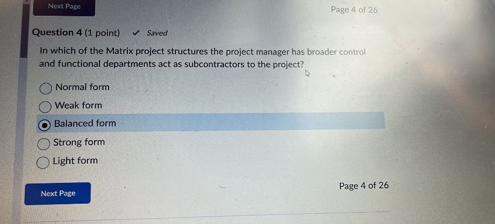 Solved Next PagePage 4 ﻿of 26Question 4 (1 ﻿point)SavedIn | Chegg.com