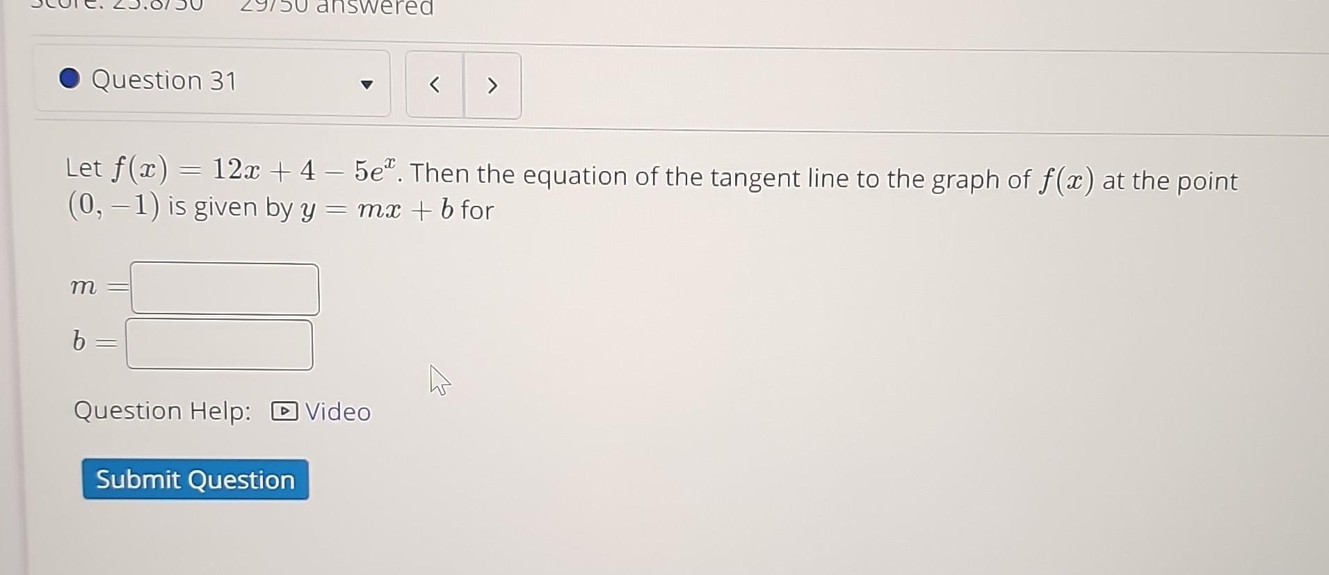Solved Let f(x)=12x+4−5ex. Then the equation of the tangent | Chegg.com