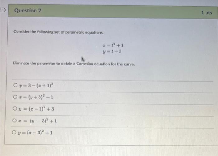 Solved Consider the following set of parametric equations. | Chegg.com