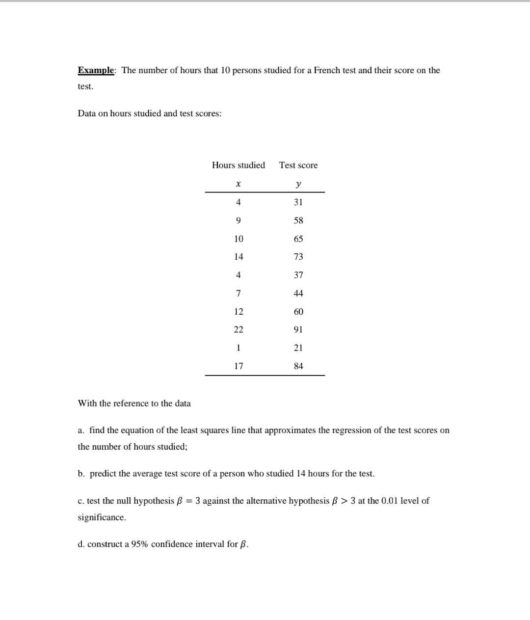Solved Example: The number of hours that 10 persons studied | Chegg.com