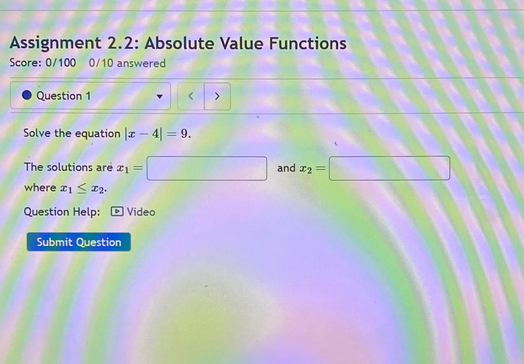 Solved Assignment 2.2: Absolute Value FunctionsScore: | Chegg.com