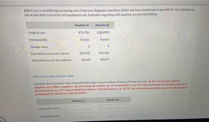 Solved BAK Corp. is considering purchasing one of two new | Chegg.com