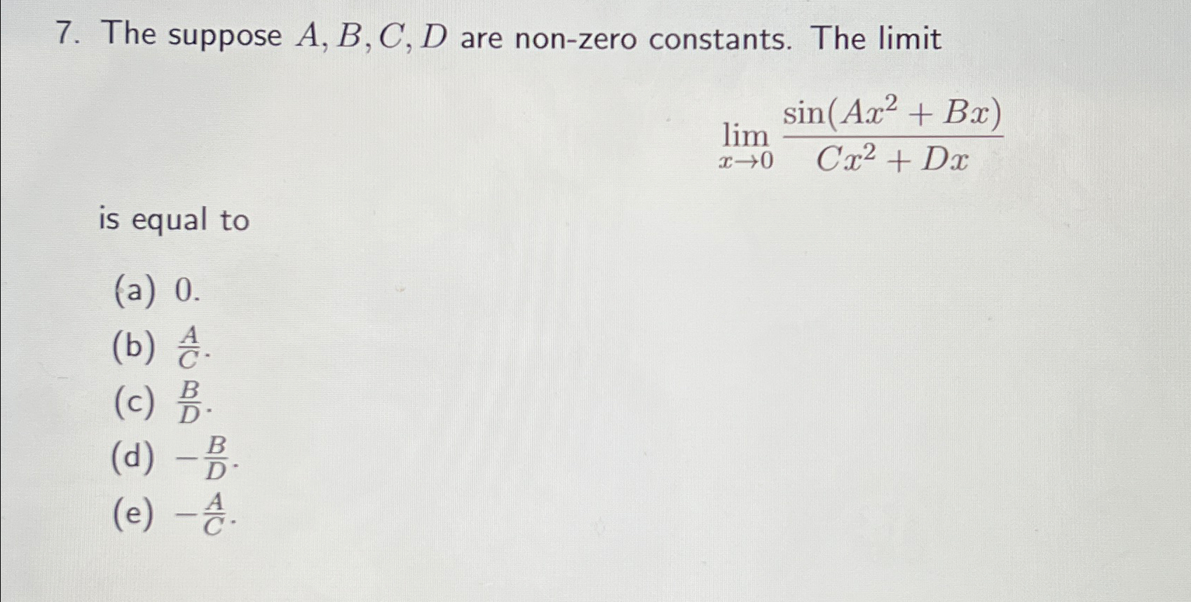 Solved The suppose A,B,C,D ﻿are non-zero constants. The | Chegg.com