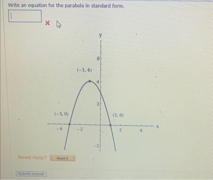 Solved Write an equation for the parabola in standard form. | Chegg.com