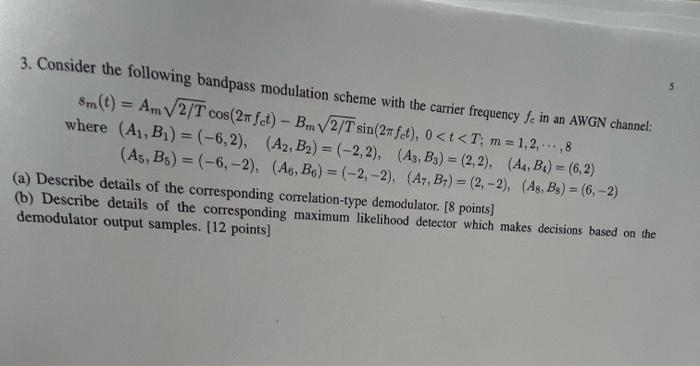 3. Consider the following bandpass modulation scheme | Chegg.com