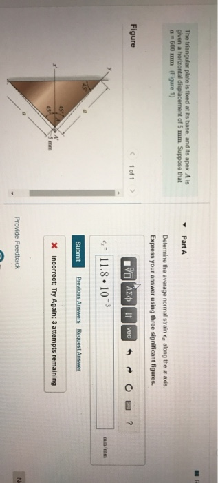 Solved Part A The triangular plate is foed at its base, and | Chegg.com