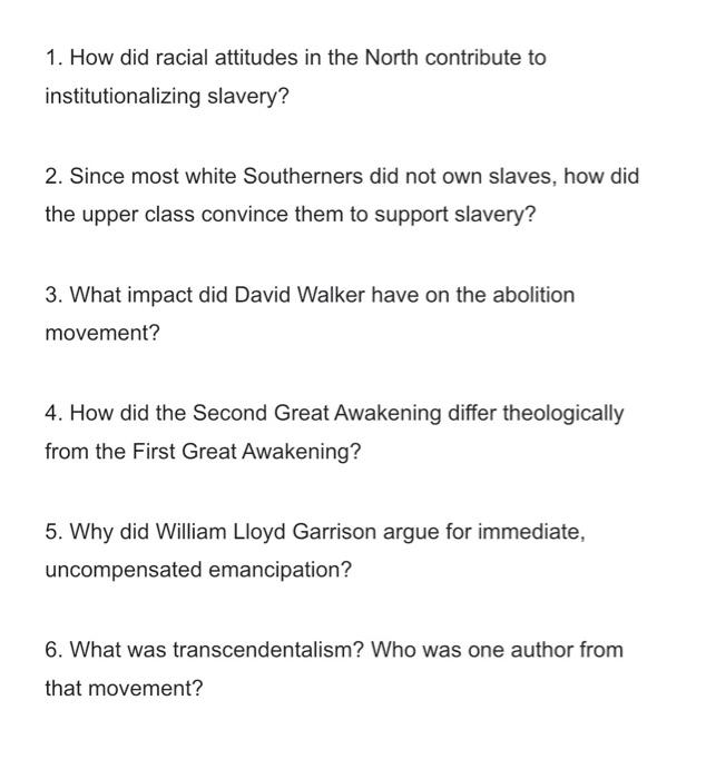 AP US History - Slavery/Abolitionist of Slavery/ | Chegg.com