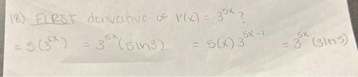 Solved FIRST derivative of P(x)=35x ? | Chegg.com