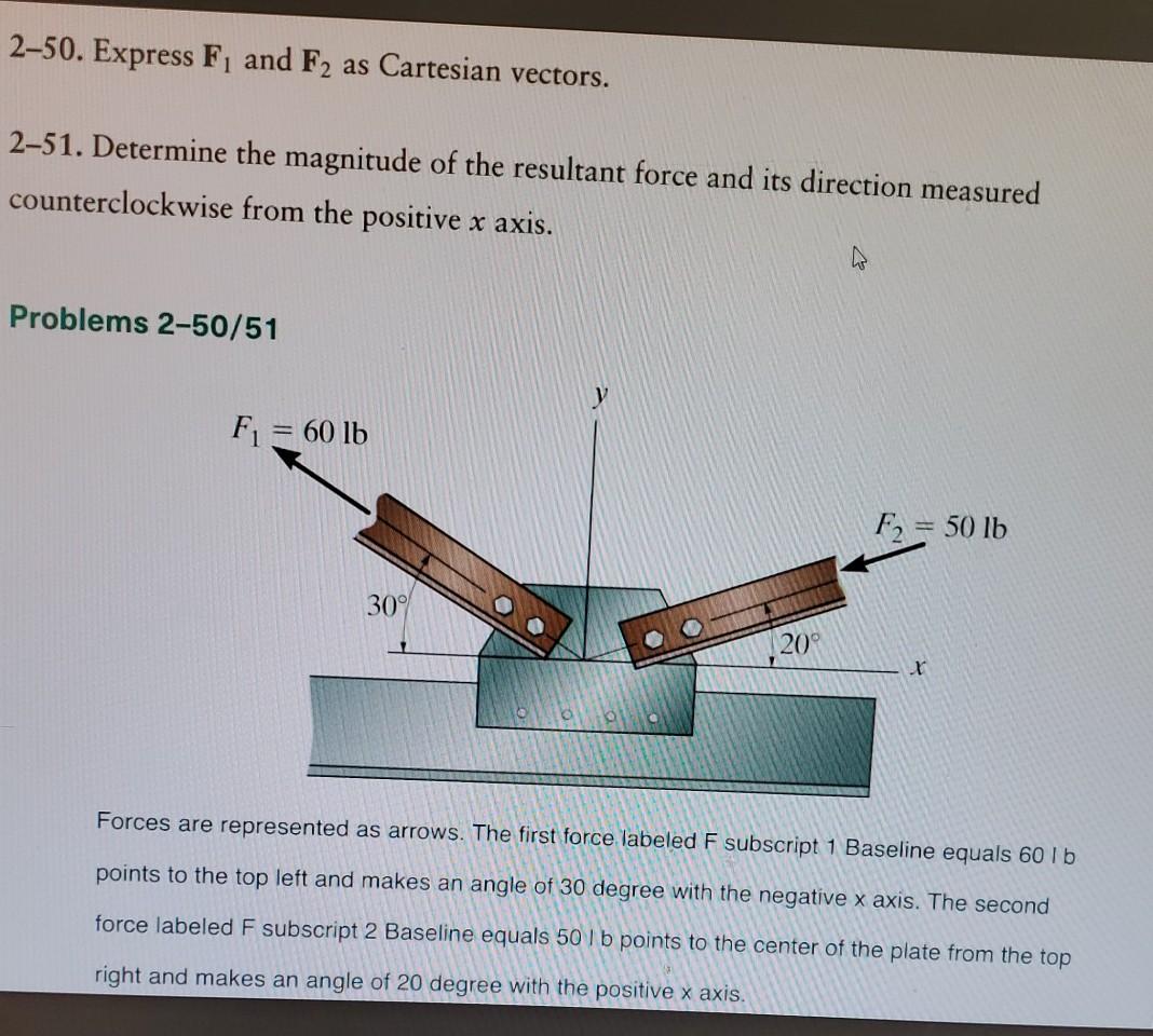 Solved 2–50. Express F, and F2 as Cartesian vectors. 2-51. | Chegg.com