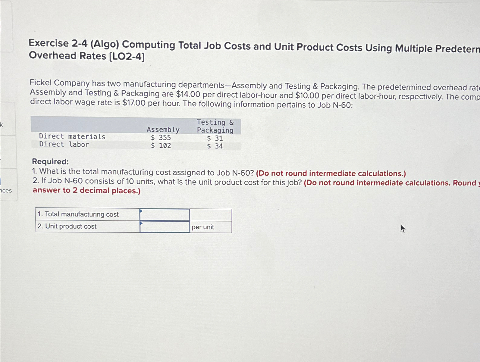 Solved Exercise 2-4 (Algo) ﻿Computing Total Job Costs and | Chegg.com