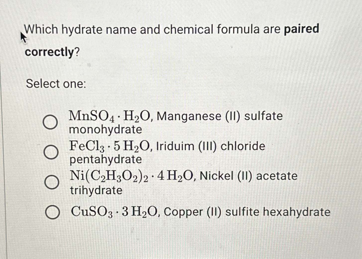 Solved Which hydrate name and chemical formula are | Chegg.com