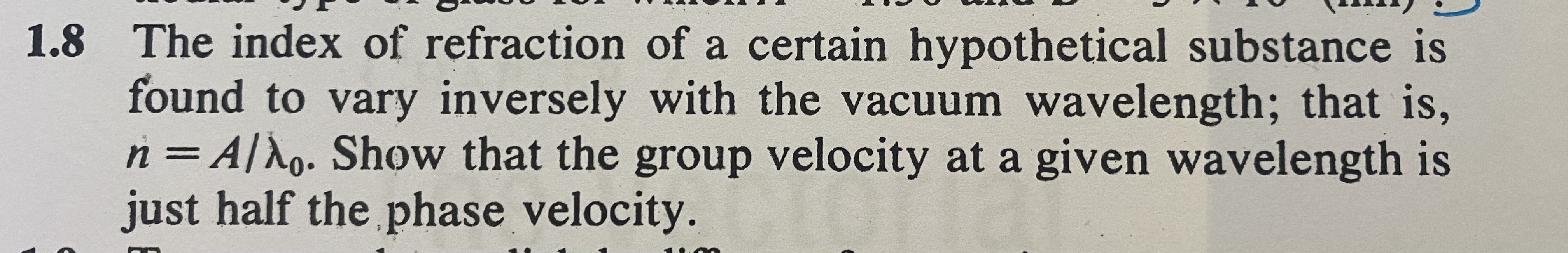 Solved 1.8 ﻿The index of refraction of a certain | Chegg.com
