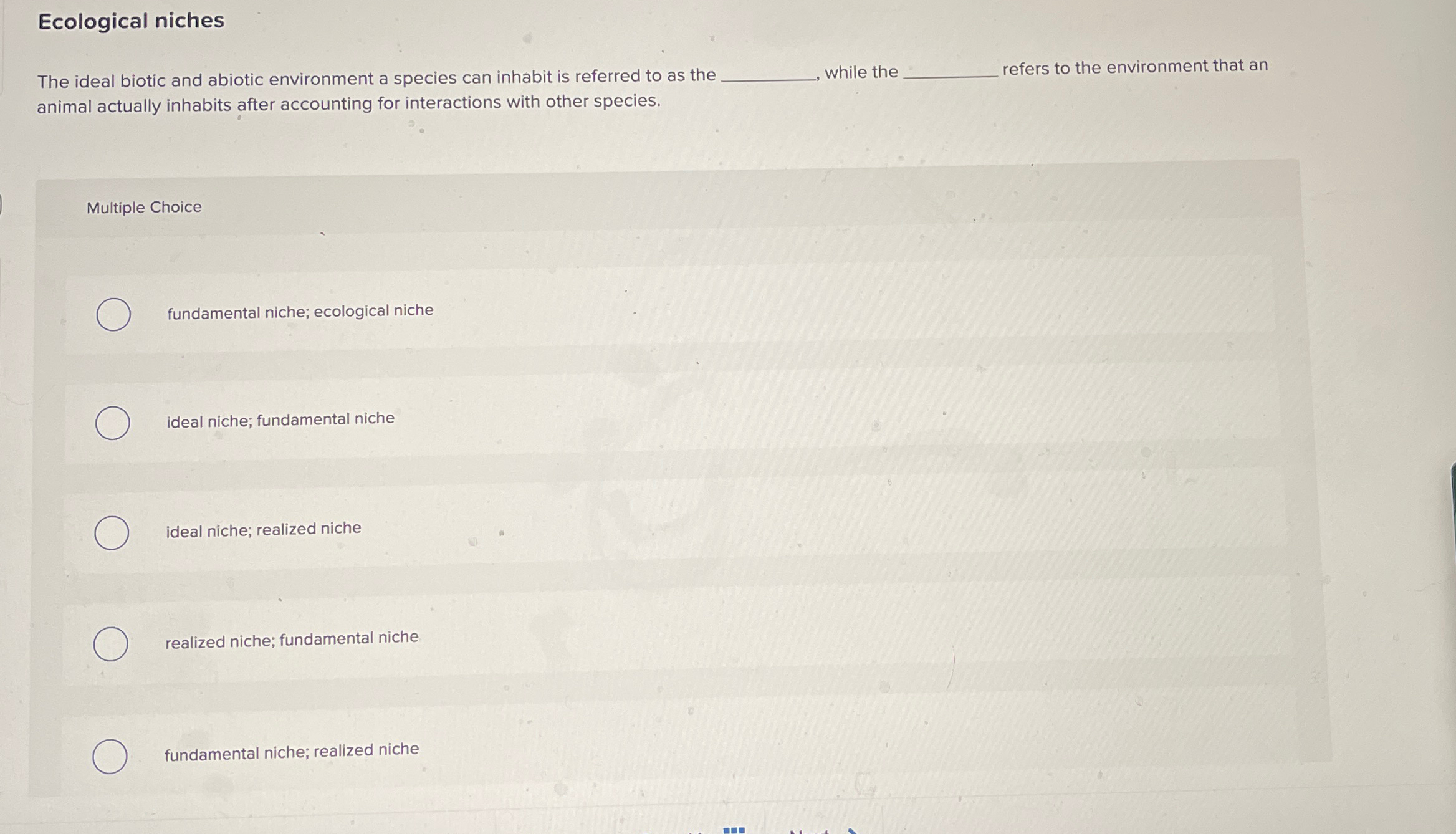 Solved Ecological nichesThe ideal biotic and abiotic | Chegg.com